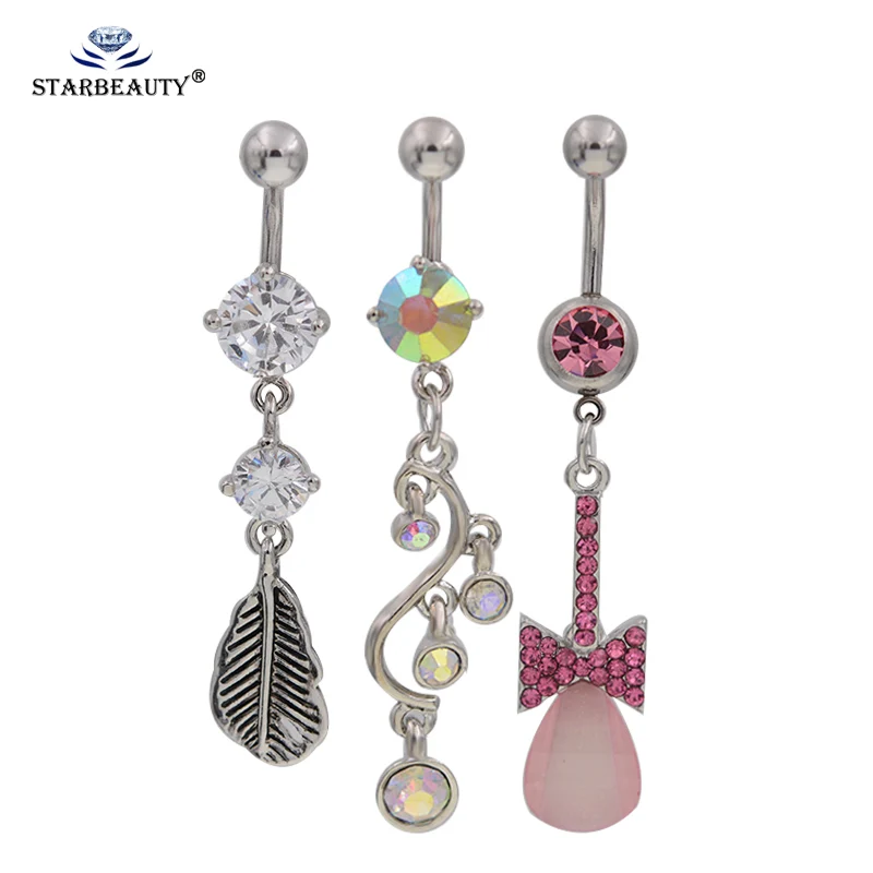 1p lot Long Surgical Steel Belly Barbell Rhinestone Body Piercing Navel
