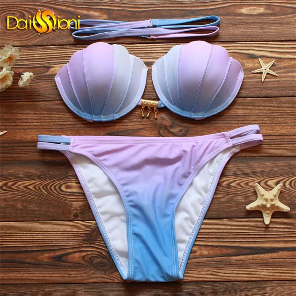 Bikinis Women 2016 Push Up Brazilian Swimwear Purple Shell Bikini Top