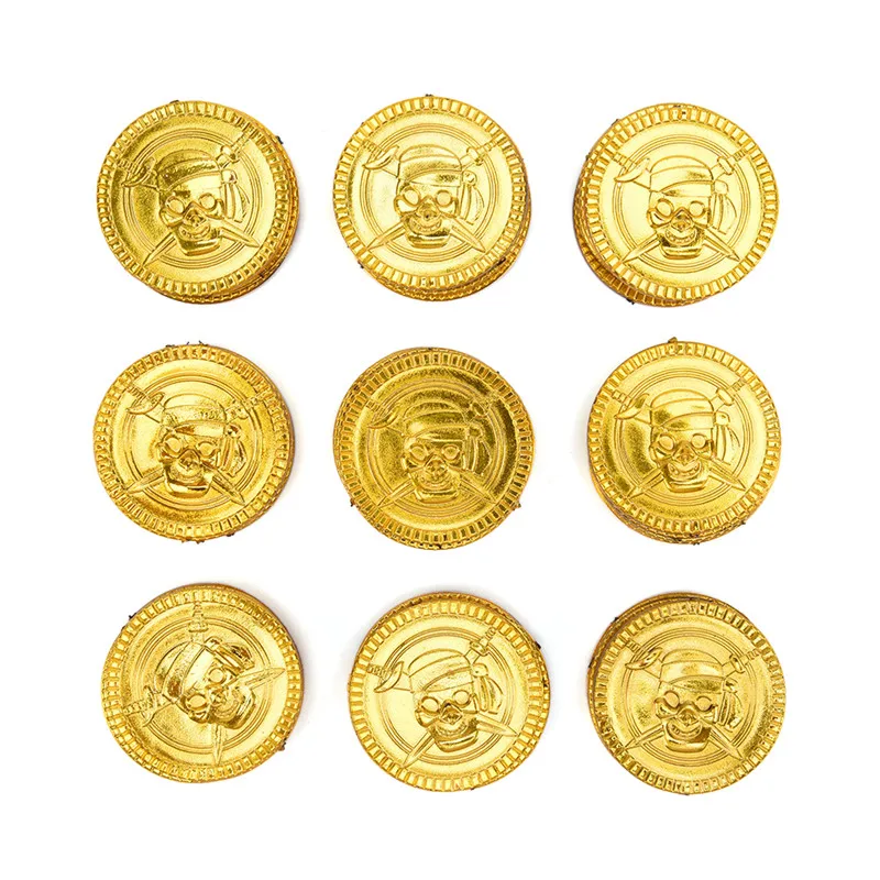 100Pcs Plastic Game Currency Gold Treasure Coins Pirate Treasure Gold ...
