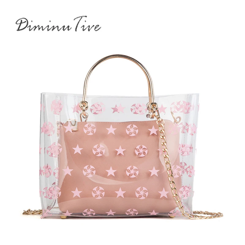 Diminutive 2018 Fashion Women Designer Pvc Handbag Transparent Shoulder ...