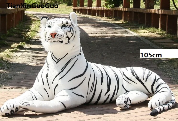 Large 105cm Lovely White Prone Tiger Plush Toy Artificial Tiger Soft ...