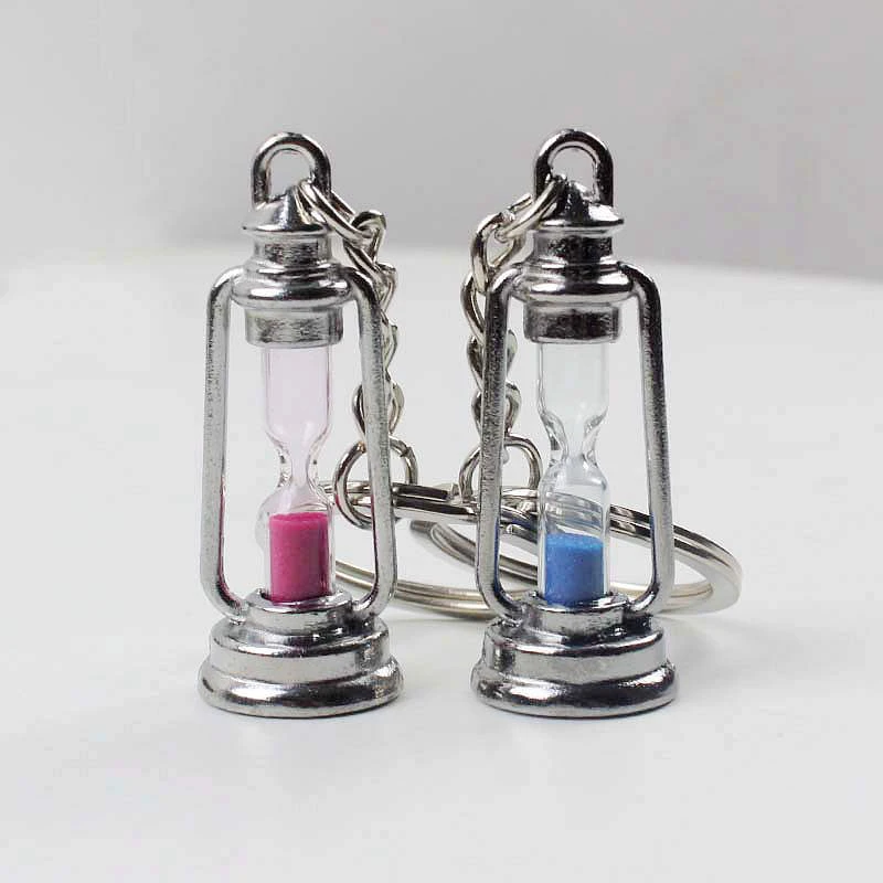 New Cute Metal Lamp Shape Timer Hourglass Key Chain Lantern Key Ring ...