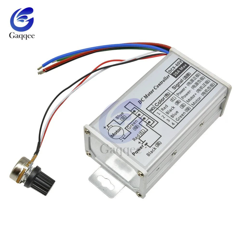 DC9-60V 9-60V PWM DC motor speed controller stepless 12V 24V 60V MAX 20A Pulse Width Modulator ...