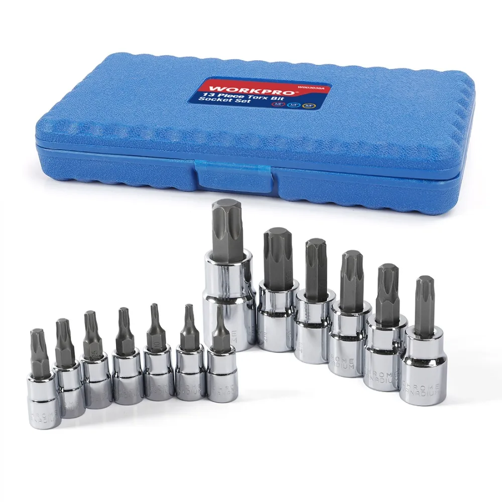 Workpro 13pc Torx Bits Socket Set 1 4 3 8 1 2 Dr Bit Sets Home Tool
