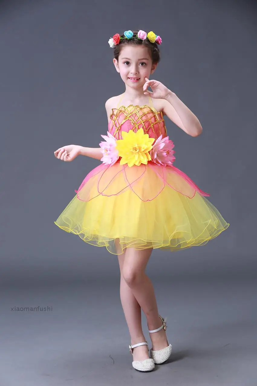 2017new Girls Performance dance Dress Children dance 3layer Kids Ballet ...