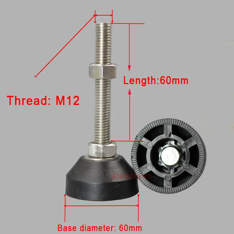 D60 M12 60mm Nylon Directional Adjustable Foot Base Pad Fixed Feet Cup ...
