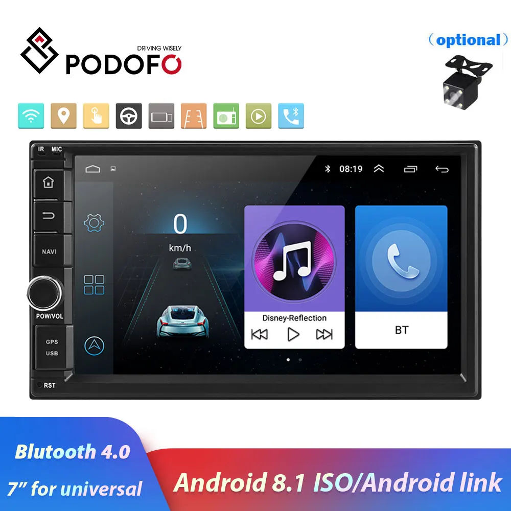 Podofo 2din 7 "hd rádio do carro android 8.1 jogador multimídia do carro gps navi wifi iso ...