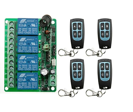 DC12V 4CH RF Wireless Remote Control System transmitter and receiver ...