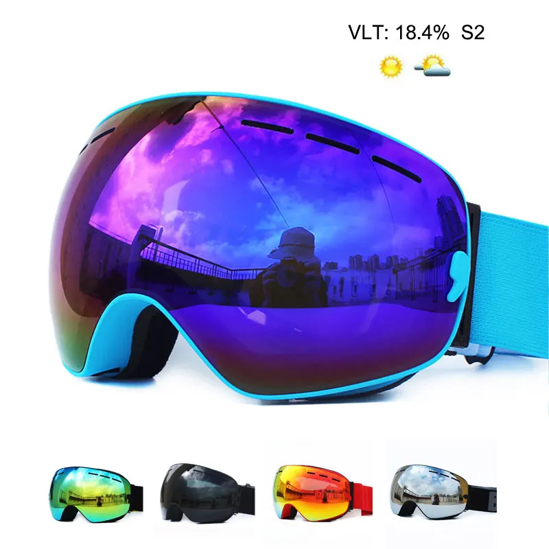 Uv400 Anti Fog Double Layers Ski Goggles Big Lens Skiing Mask Glasses