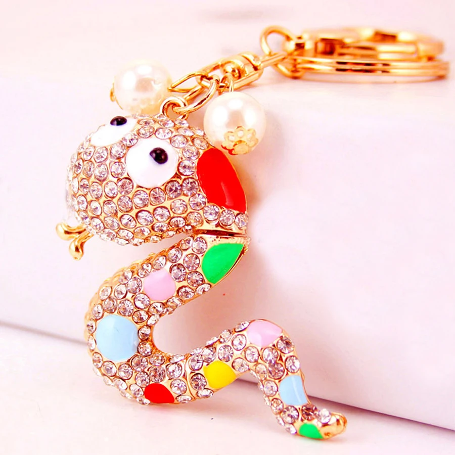 Creative-Rhinestone-Exquisite-Flower-Snake-Keychain-Fashion-Trinkets ...