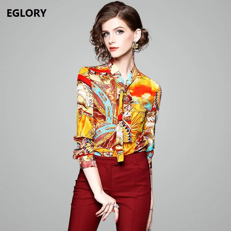 Silk Print Shirt Women's Blouses 2018 Spring High Quality Fashion Tops ...