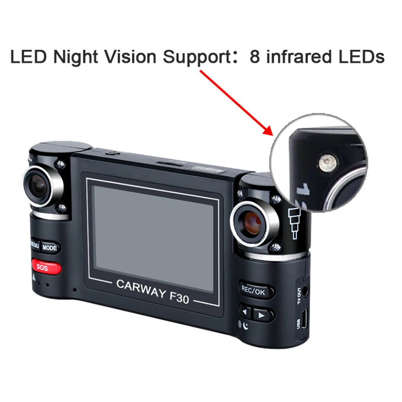 מוצר - Carway F30 Car DVR 2.7" TFT LCD HD 1080P Dual Camera Rotated ...