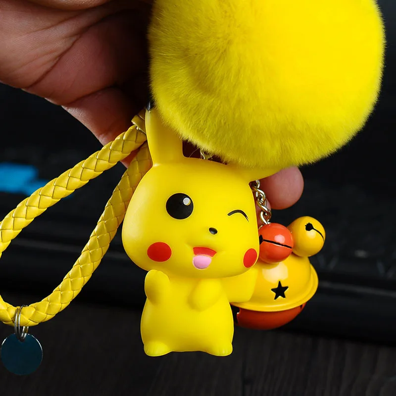 Pokemon Pikachu Cartoon Keychain With Fur Ball Fluffy Pompom Dolls ...