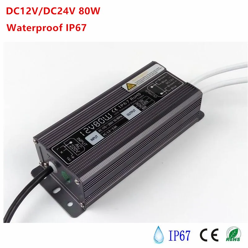 Output12V 24V 80W led waterproof power supply led driver,Aluminum Input ...