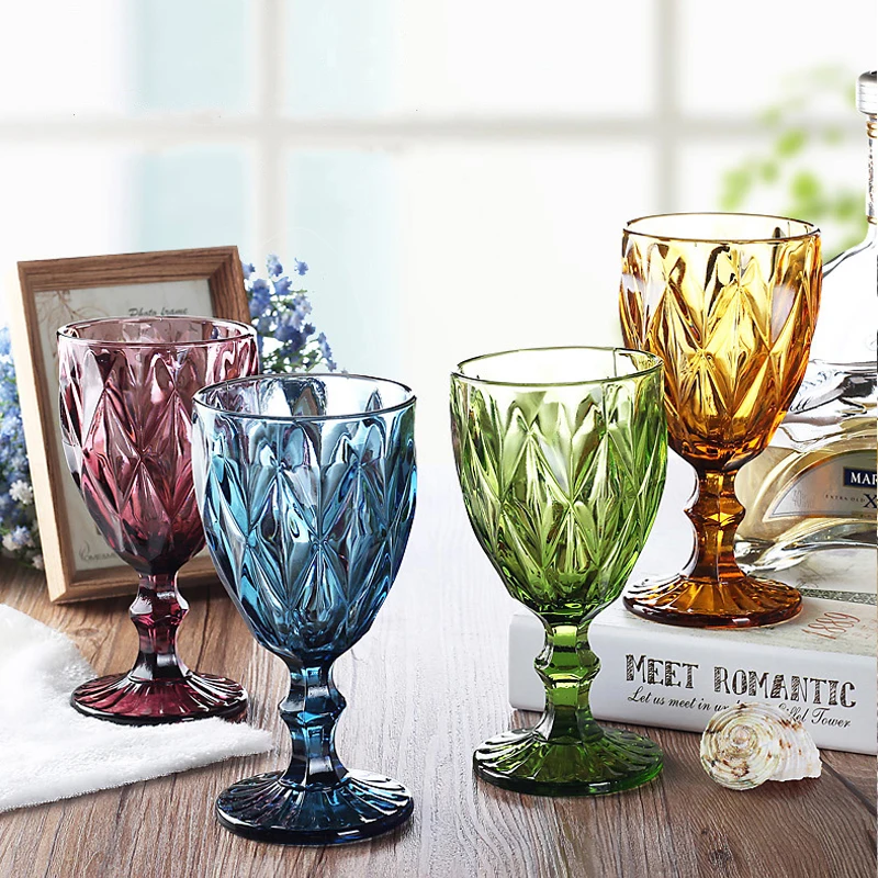 Buy 4 Pcsset Multicolour Relief Red Wine Glass Cup Engraved Prism Assorted