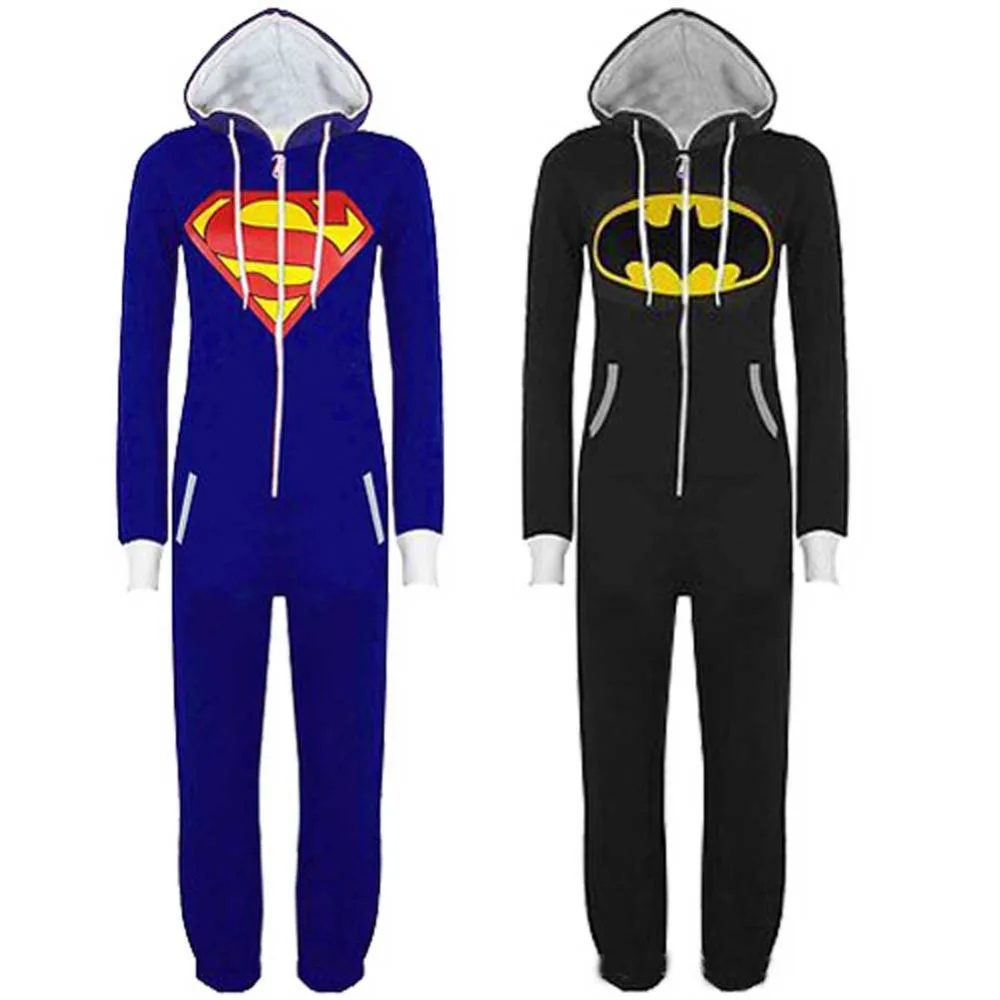 New Winter Unisex Pyjamas Cool Superhero Mens Women Batman Superman One ...
