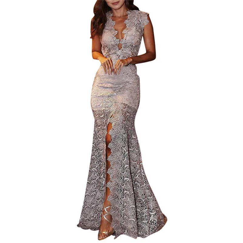 LongWomen Sexy Showback Sexy Deep V Sleeveless Neckless Dress Elegant ...