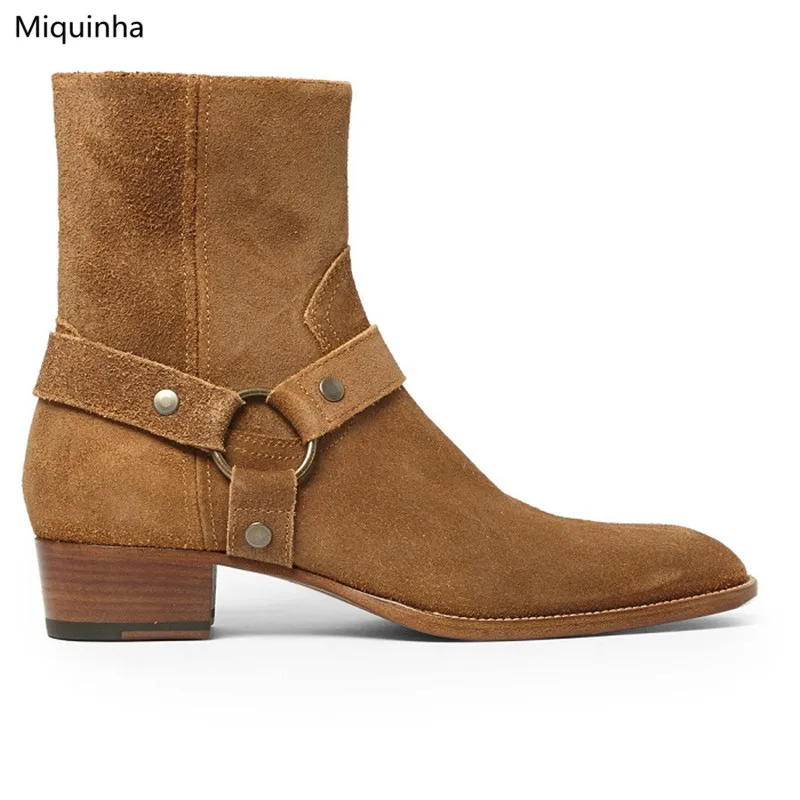 New Autumn Winter Tan/Black/Brown Suede Genuine Leather Harness Men ...