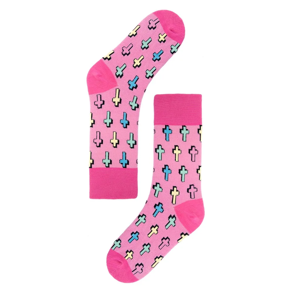 Zohra 1Pair Male/Female Fashion Street Style Cross Pink Long Socks ...