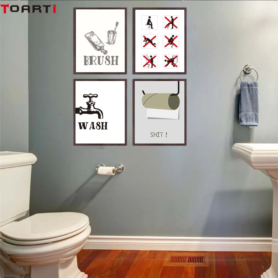 Toilet Note Poster Wash Hands Brush Teeth Canvas Painting For Bathroom ...