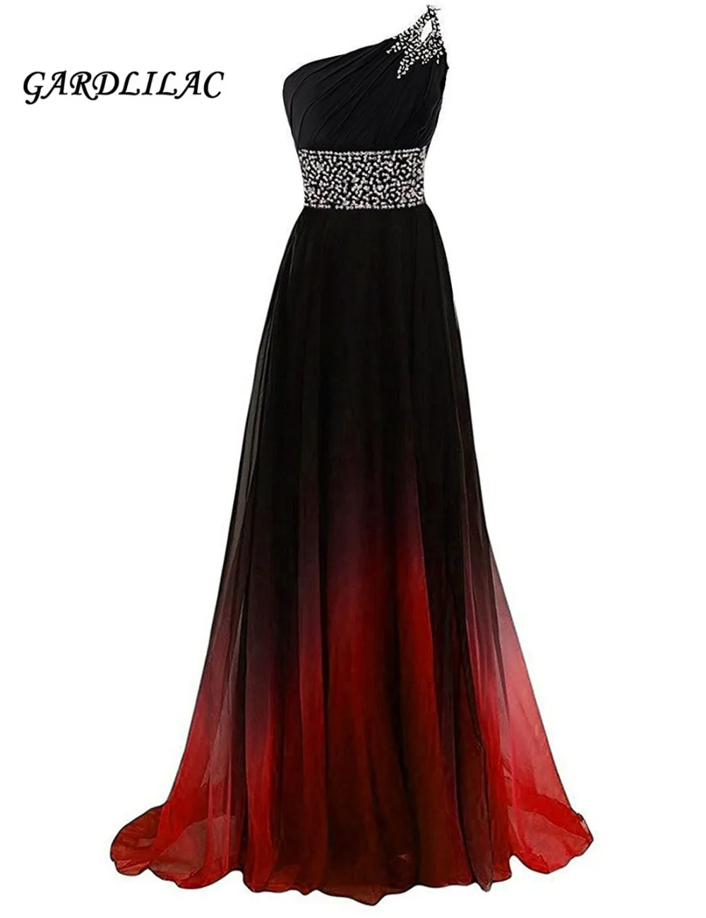 One Shoulder Ombre Evening Dresses Vestido Longo Beaded Prom Dress 2021