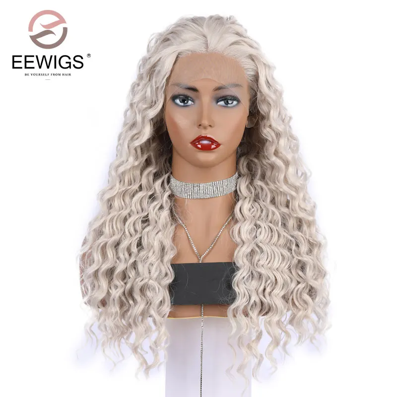 Eewigs Hand Tied Grey Color Natural Long Heat Resistant Fiber Hair