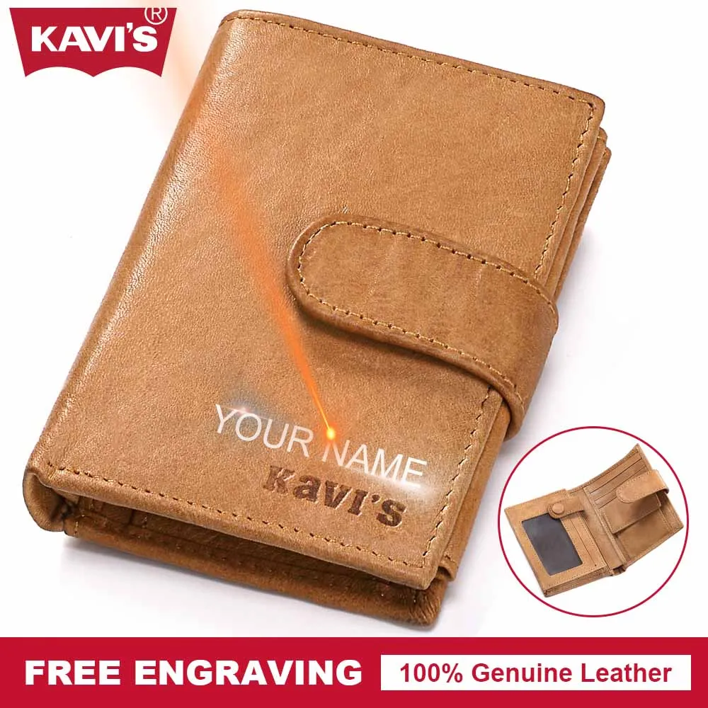 KAVIS Genuine Cow Leather Wallet Small Men Coin Purse Hasp Portomonee ...