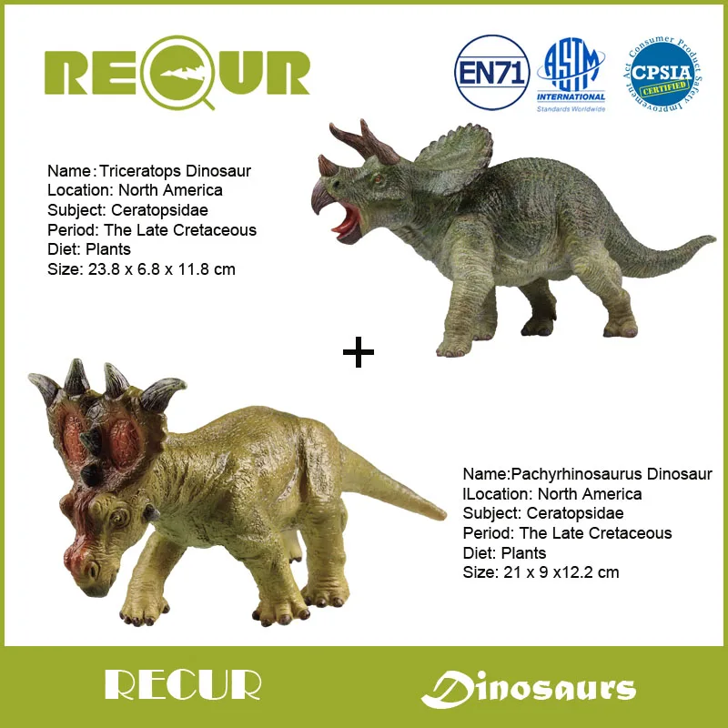 2 Pieces Recur Toys Jurassic Period Triceratops Pachyrhinosaurus