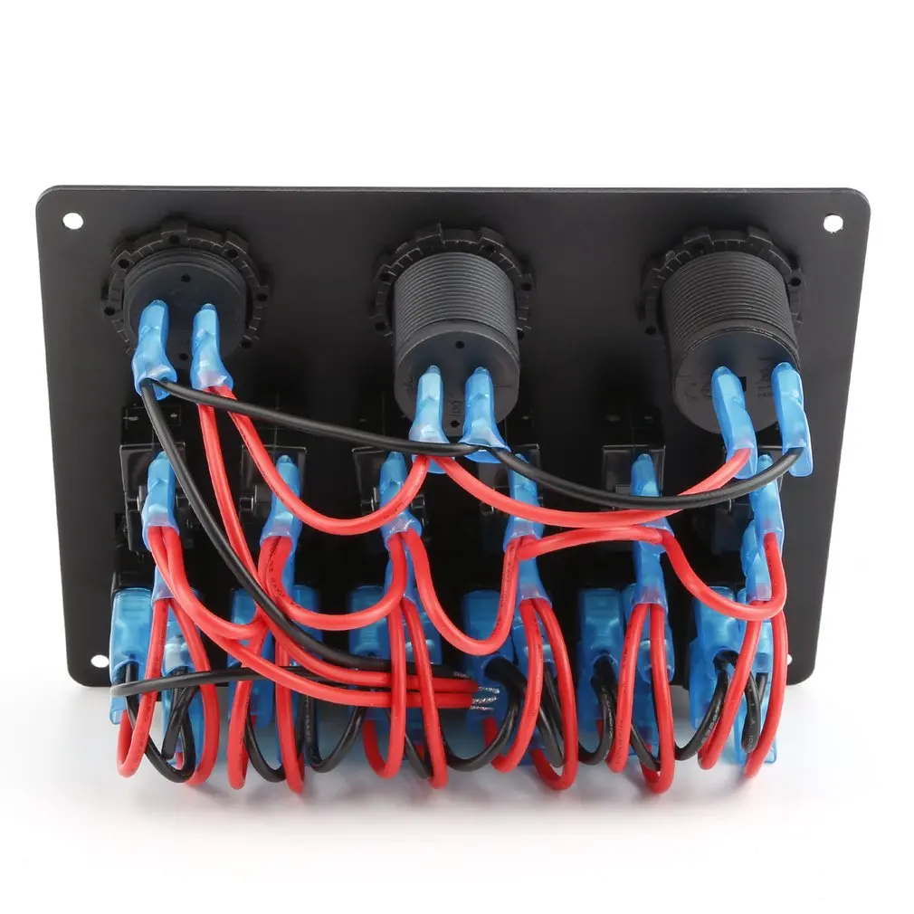DC Flat Waterproof 6 Gang Toggle Rocker Switch Panel Car Marine Boat ...
