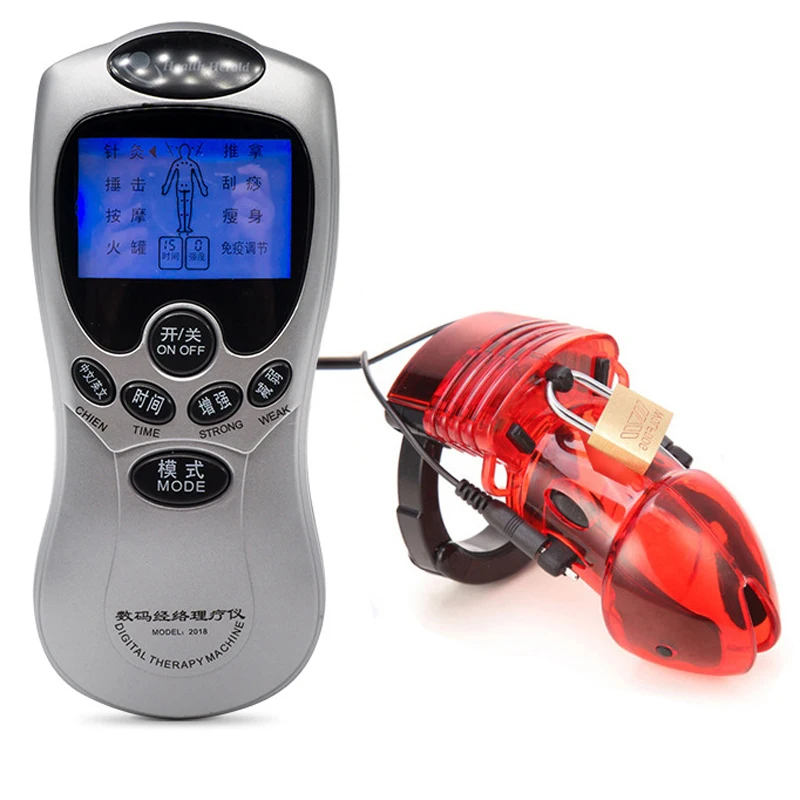 Electro Shock Cock Cage Male Chastity Device Adjustable Ring Penis Cage ...