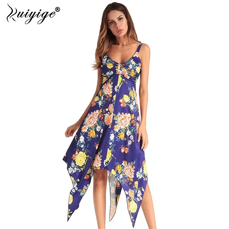 Ruiyige 2018 Summer Off Shoulder Backless Dresses Floral Print