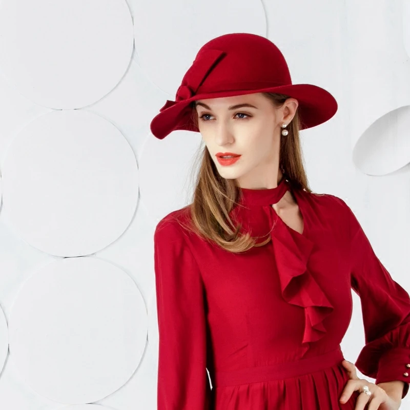 2018-New-Elegant-Fashion-Hair-Red-Hat-All-match-Wool-Hat-Female-Leisure ...