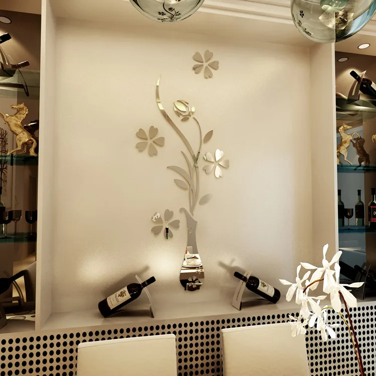 Romantic-Floral-Vase-Mirror-wall-sticker-acrylic-mirror-sticker-3d ...