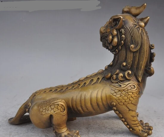 huij 008214 9"chinese fengshui bronze evil foo fu dog lion Kirin ...