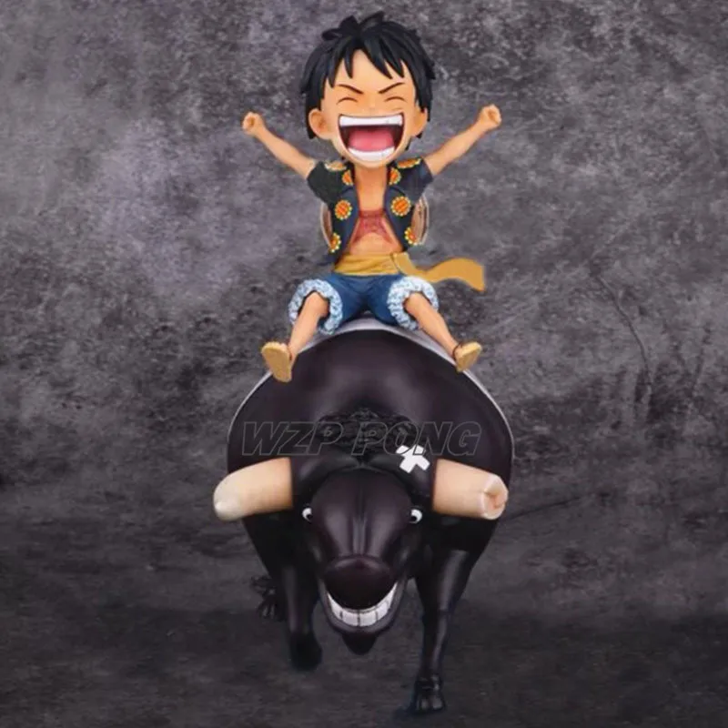 One Piece Riding a cow Luffy Statue PVC childhood Lovely Monkey D Luffy ...