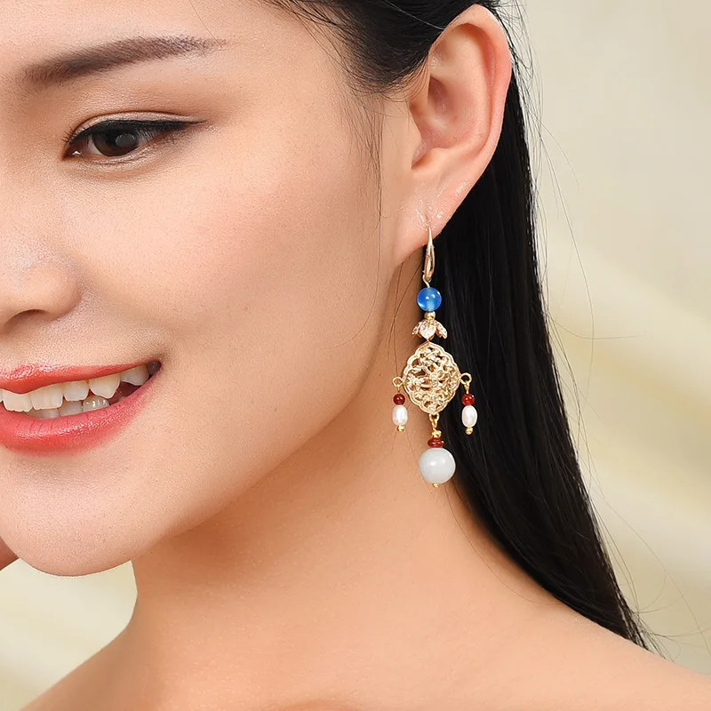 Chinese Wind jewelry dangle aventurine earrings, New Original Ethnic ...