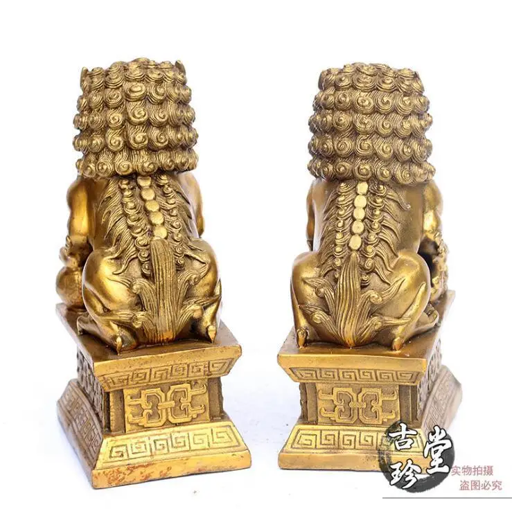 Chinese FengShui brass Copper Evil Door Guardian Foo Dog Lion beast ...