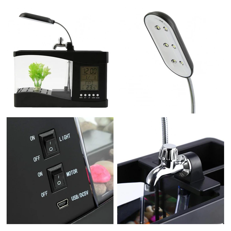 Mini Aquarium Fish Tank Usb Aquarium With Led Lamp