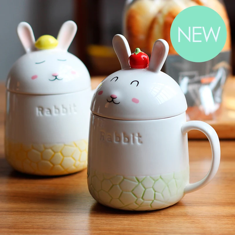 2017 New Design 350ml Cute Rabbit Ceramic Coffee Mugs With Lid Handmade ...