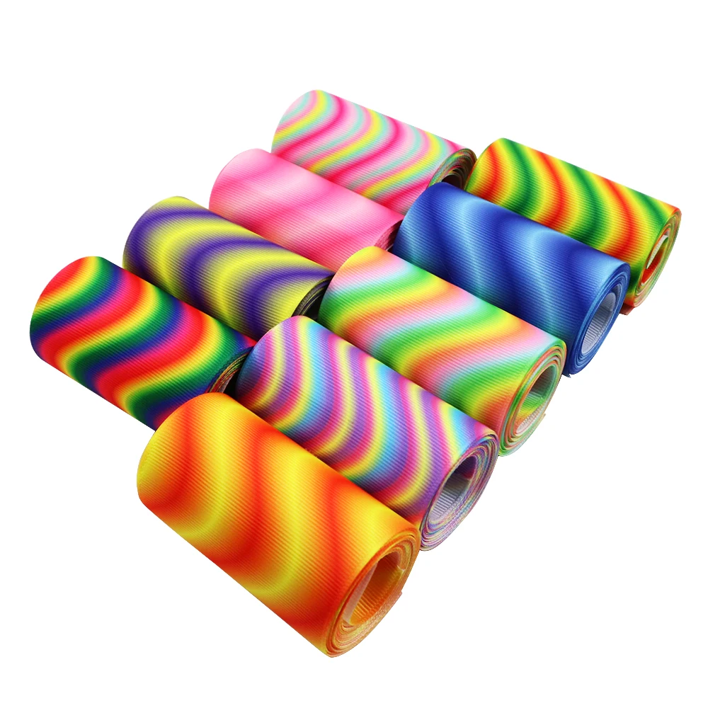 David accessories 1",2",3" rainbow printed polyester grosgrain tape ...