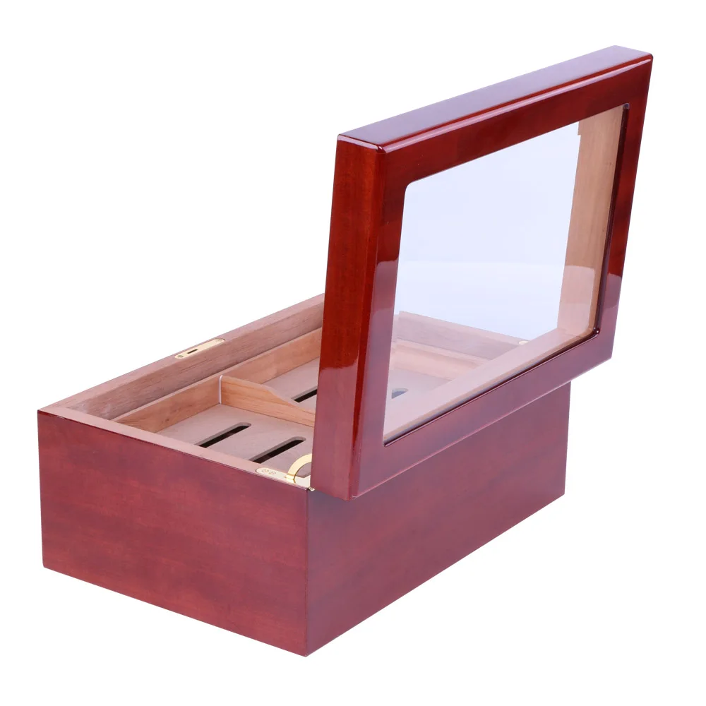 Cigar humidor box cedar wood box High gloss with top glass window ...