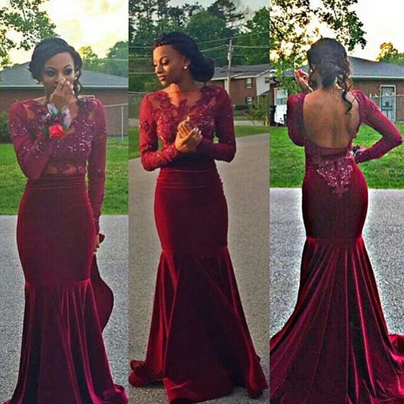 Buy Long Sleeve Burgundy Prom Dresses 2017 African