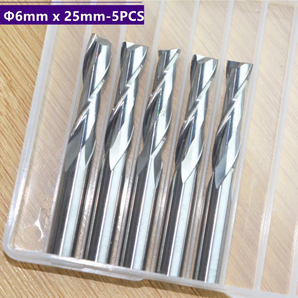 6mm*25mm,5pcs,free Shipping 2 Flutes End Mill,cnc Machine Milling ...