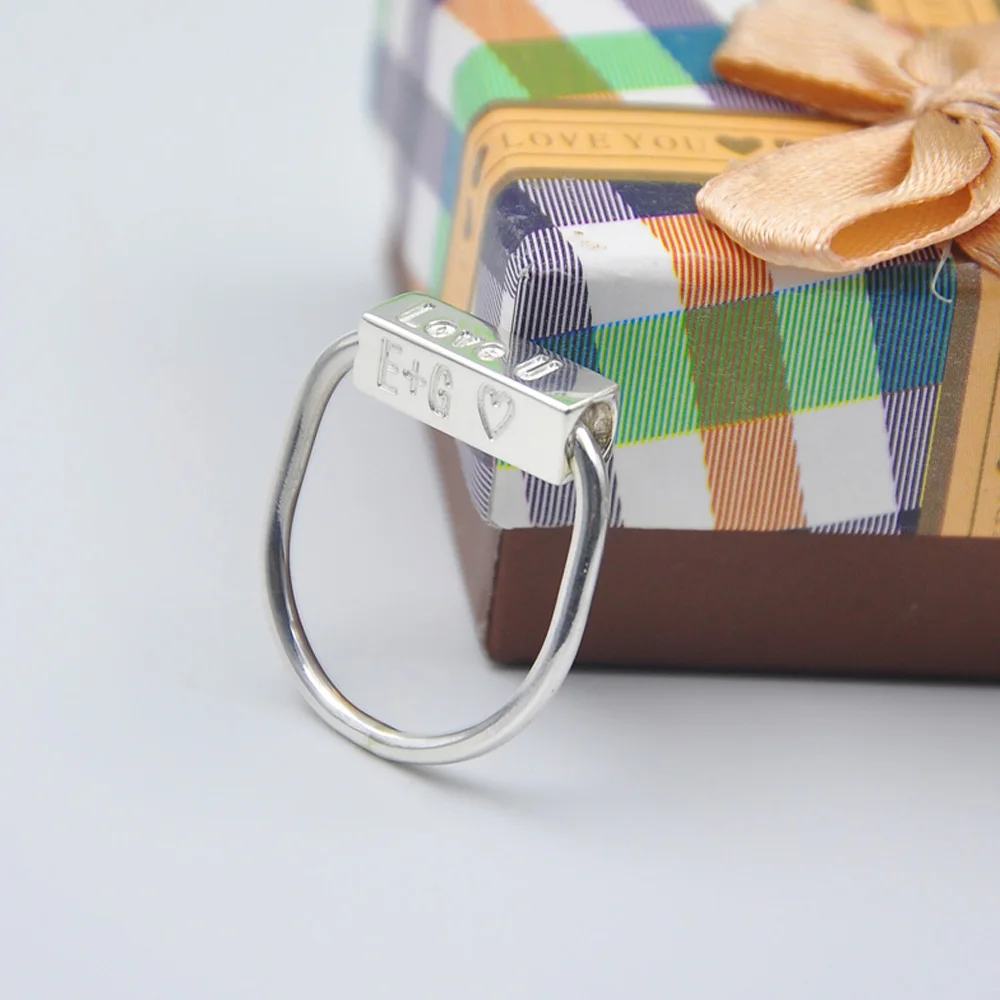 Solid Rotation Bar Ring Engraved 4 Side Name Ring Custom Date Stamp ...