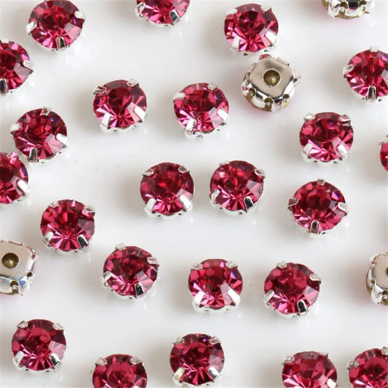 Pick Size 3 4 5 6 7 8 mm Rose Pink Rhinestones with Sewing gold Silver ...