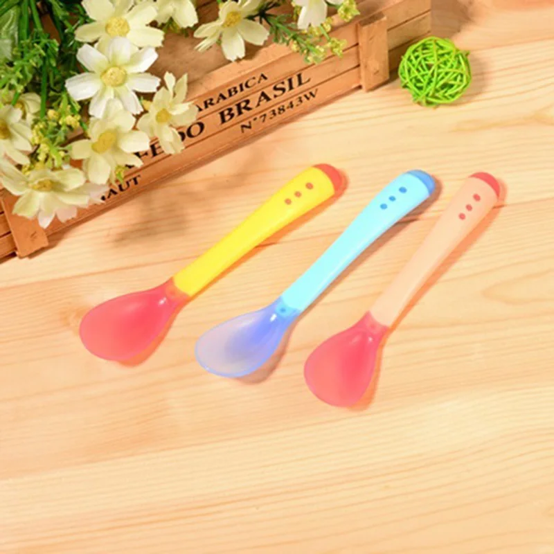 3 pcs Baby Safety Temperature Sensing Silicon Spoon Kids Children ...