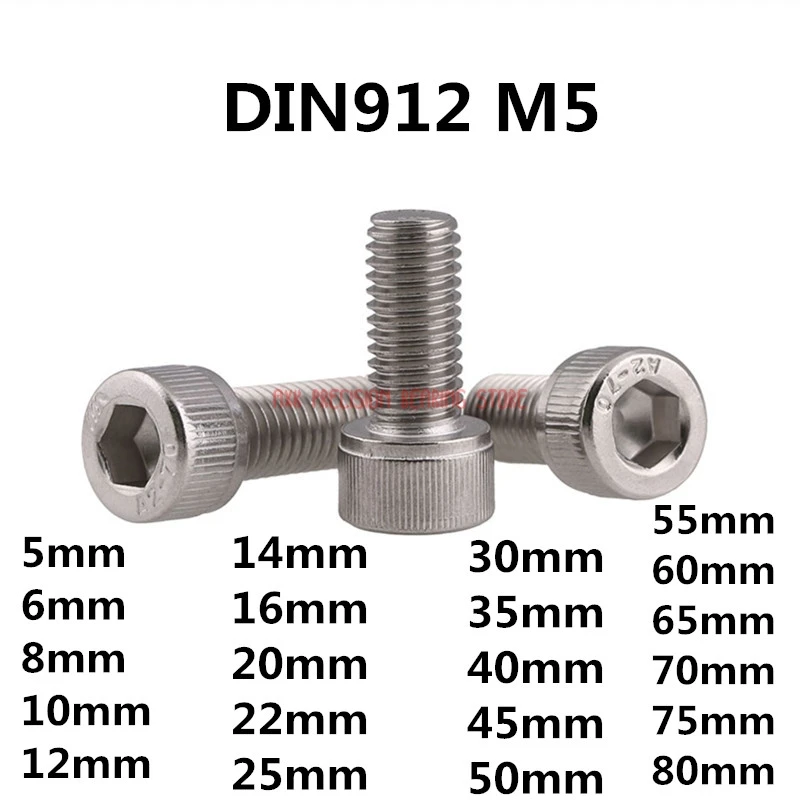 DIN912 M5 304 Stainless Steel Metric Thread Hex Socket Head Cap Screw ...