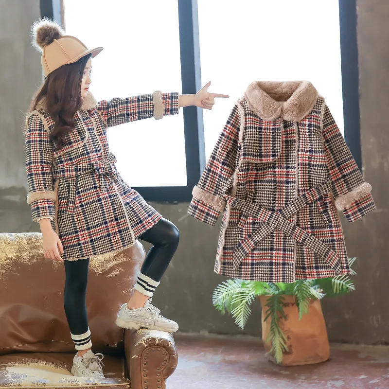 Girls Coat Wool Winter Overcoat For Girls Teens Plaid Turn Down Collar ...
