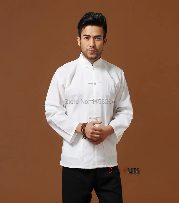 white Chinese men's cotton/linen Kung fu shirt tops S M L XL XXL 3XL ...