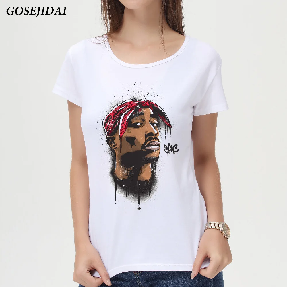 Rapper 2Pac/Tupac Printed Women Elastic T Shirt Short Sleeve O Neck ...